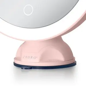 ZADRO Lighted Wall Mounted Suction Cup Makeup Mirror With 10x Magnification - Pink