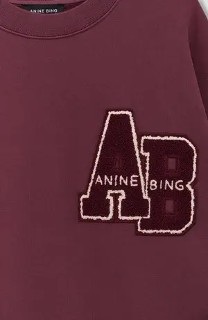 ANINE BING Oversized Cotton Fleece Crewneck Sweatshirt With Chenille Patch - Fig