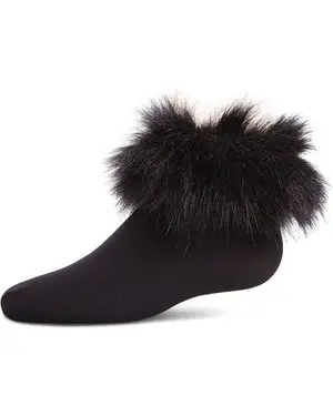 MEMOI Microfiber Faux-fur Anklet Socks - Black