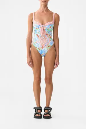 Camilla Sweetheart Neck One Piece With Tie Front - Topkapi Pop