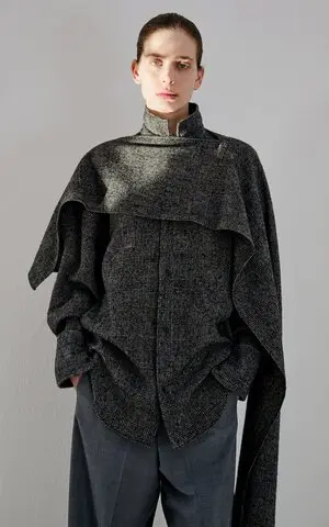 DARKPARK Georgia Wool Shirt With Detachable Scarf - Black