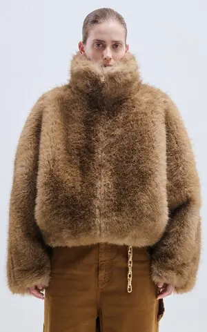 DARKPARK Faux Fur Aviator Bomber Coat - Brown