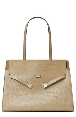 Tory Burch Lee Radziwill Croc-embossed Leather Tote - Ginger Leaf