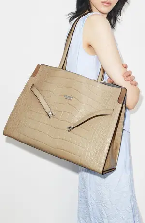 Tory Burch Lee Radziwill Croc-embossed Leather Tote - Ginger Leaf