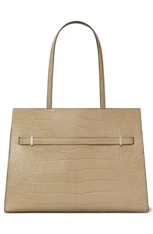 Tory Burch Lee Radziwill Croc-embossed Leather Tote - Ginger Leaf
