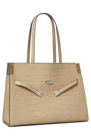 Tory Burch Lee Radziwill Croc-embossed Leather Tote - Ginger Leaf