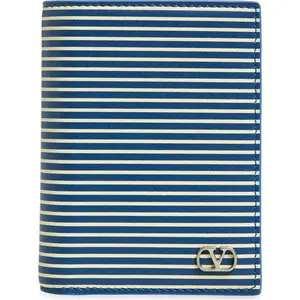 Valentino Garavani Vlogo Signature Stripe Leather Bifold Wallet - Marine/light Ivory