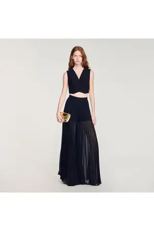 Sandro Pleated Wide-Leg Trousers - Black