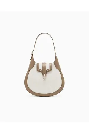 Giorgio Armani Small Hobo Bag In Canvas And Leather - Beige