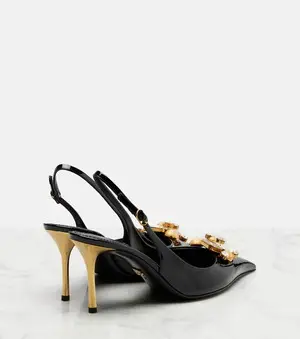 Dolce & Gabbana Embellished Patent Leather Slingback Pumps - Black