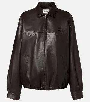 Miu Miu Leather Blouson Jacket - Brown