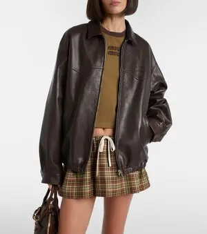 Miu Miu Leather Blouson Jacket - Brown