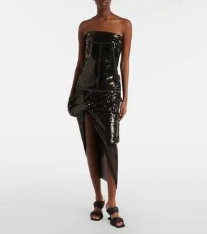Rick Owens Draped Sequined Denim Midi Skirt