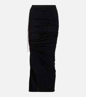 Rick Owens Cotton Jersey Midi Skirt With Drawstring Waist