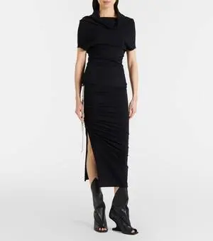Rick Owens Cotton Jersey Midi Skirt With Drawstring Waist