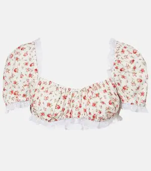 Dolce & Gabbana Floral Lace-trimmed Cotton Poplin Crop Top - White
