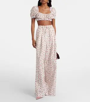 Dolce & Gabbana Floral Lace-trimmed Cotton Poplin Crop Top