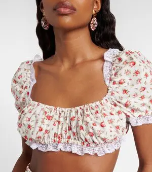 Dolce & Gabbana Floral Lace-trimmed Cotton Poplin Crop Top