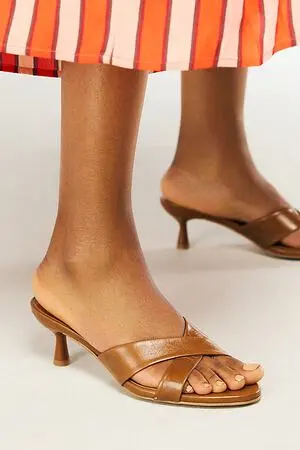 Anthropologie Criss-Cross Kitten Heels Tan