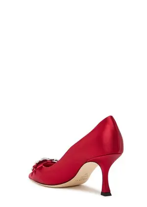 JIMMY CHOO Auria 70 Crystal-embellished Satin Pumps - Red