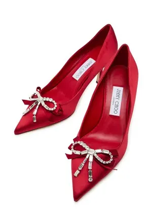 JIMMY CHOO Auria 70 Crystal-embellished Satin Pumps - Red