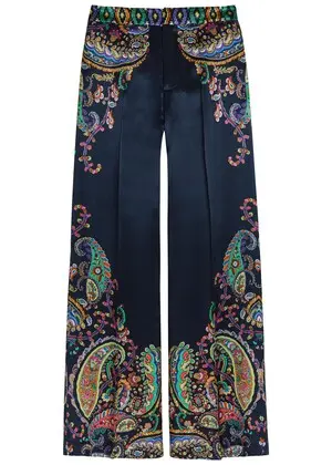 Etro Paisley-print Satin Trousers - Black