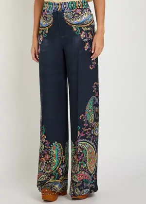 Etro Paisley Print Satin Trousers - Black