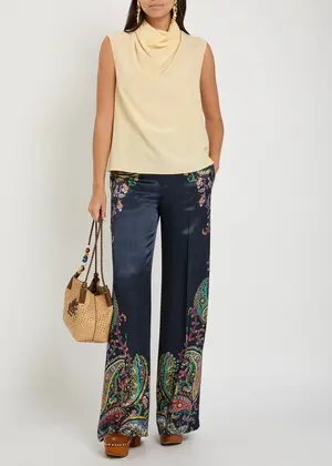 Etro Paisley Print Satin Trousers - Black