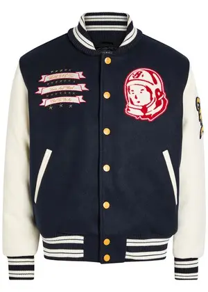 BILLIONAIRE BOYS CLUB Fanfare Script Panelled Appliquéd Bomber Jacket - Navy