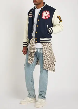 BILLIONAIRE BOYS CLUB Fanfare Script Panelled Appliquéd Bomber Jacket - Navy