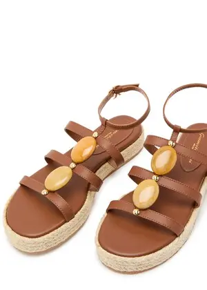 GIANVITO ROSSI Gem-embellished Leather Espadrille Sandals - Beige