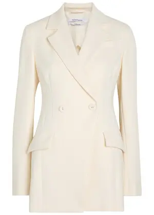 Another Tomorrow Double-breasted Fitted Jersey Blazer - White