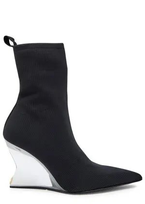 Balmain 95 Ribbed Stretch-knit Wedge Ankle Boots
