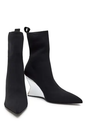 Balmain 95 Ribbed Stretch-knit Wedge Ankle Boots