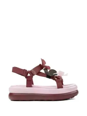 Camper Flower Appliqué Platform Sandals - Red