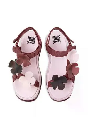 Camper Flower Appliqué Platform Sandals - Red