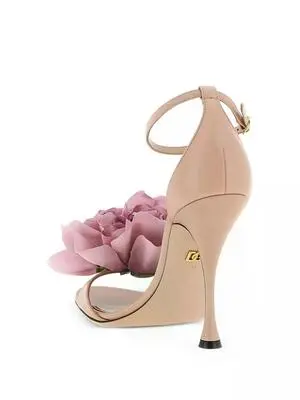 Dolce & Gabbana Flower-appliqué Ankle-strap Leather Sandals - Neutrals