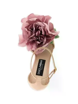 Dolce & Gabbana Flower-appliqué Ankle-strap Leather Sandals - Neutrals
