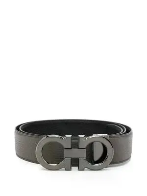 FERRAGAMO Buckle Leather Belt - Grey