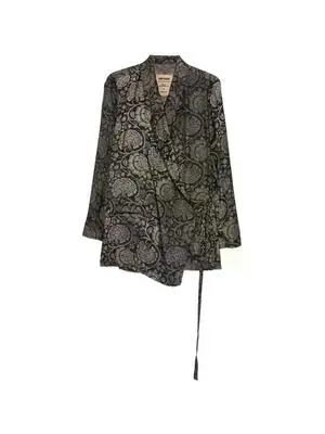 UMA WANG Floral-print Tie Jacket - Black