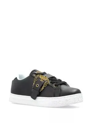 Versace Buckle Leather Sneakers - Black
