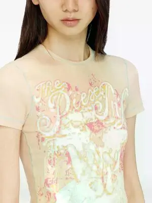 DIESEL® Graphic Print Ribbed T-shirt - Neutrals