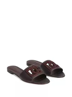 Dolce & Gabbana Suede And Dauphine Calfskin Flat Slippers With Rhinestones - Red