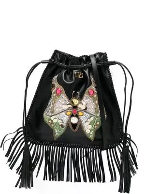 Valentino Garavani Fringed Shoulder Bag - Black