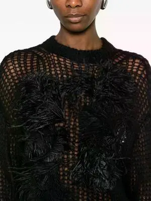 Attico Feather-appliqué Open Knit Sweater
