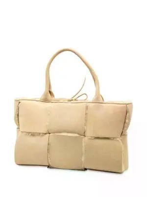 Bottega Veneta Small Suede And Shearling Maxi Intrecciato Arco Tote Bag - Brown