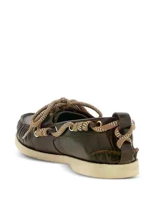 GOLDEN GOOSE Curled Lace Leather Loafers - Brown