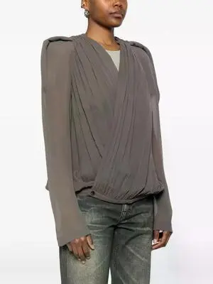 Rick Owens Maria Pleated Crossover Jacket - Brown