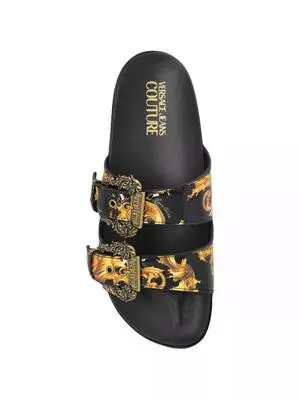 Versace Buckled Barocco-print Platform Sandals - Black
