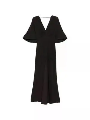 Agnona V-neck Midi Flared Dress - Brown